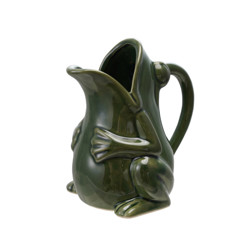 Petite Rustic Stoneware Frog Pitcher 16 oz.