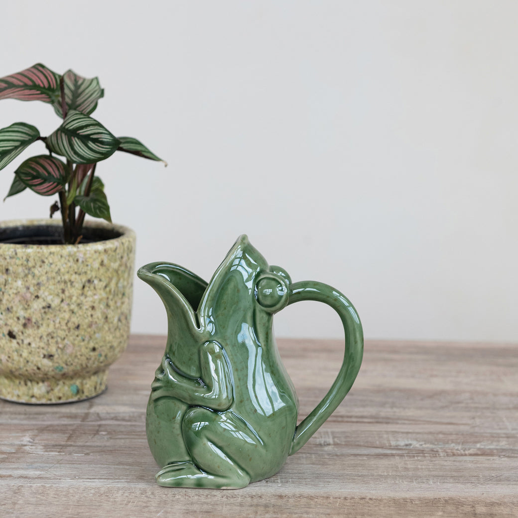 Petite Rustic Stoneware Frog Pitcher 16 oz.