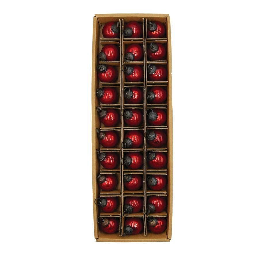 Boxed Set of Thirty 1" Mini Ball Christmas Ornaments RED