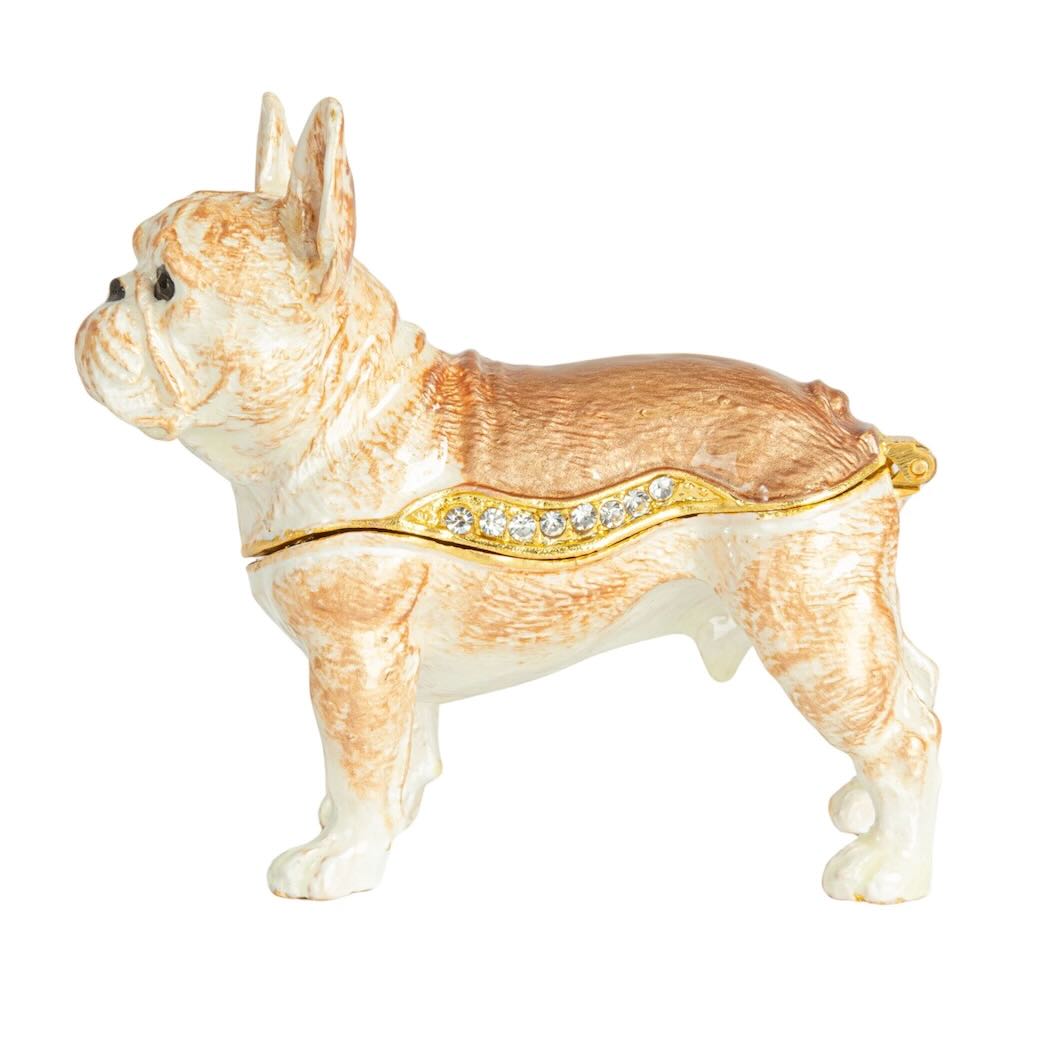 Enameled Bejeweled Metal French Bulldog Shaped Trinket Box