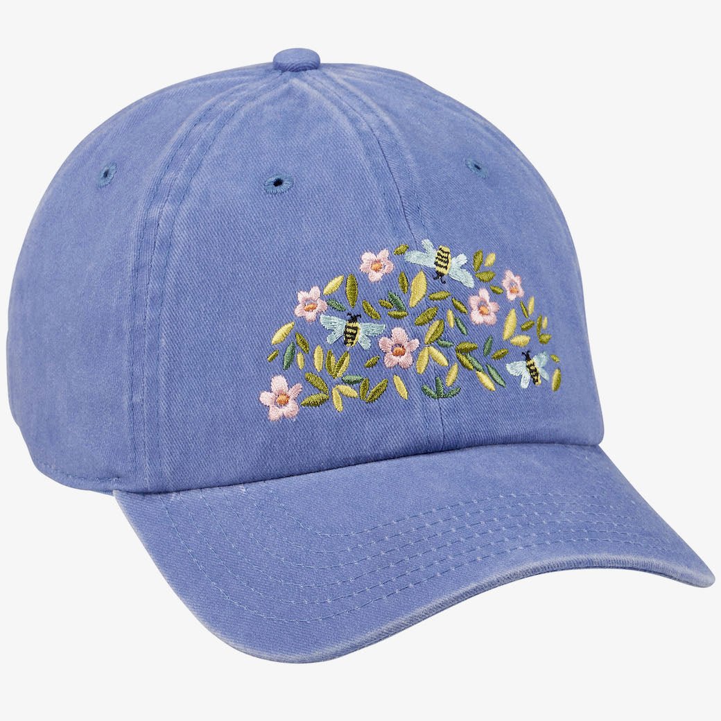 Floral & Bee Stonewashed Blue Ball Cap