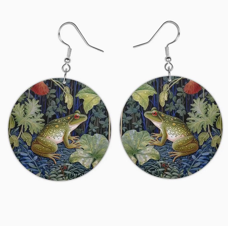 Hand-Made William Morris Frog Earrings for Pierced Ears