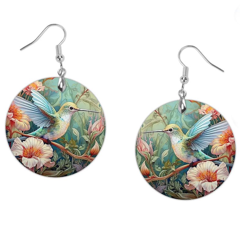 Hand-Made William Morris Hummingbird Earrings for Pierced Ears