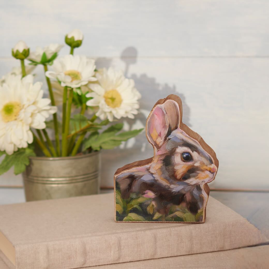 Petite Rustic Wooden Shelf Sitter Cottontail Bunny
