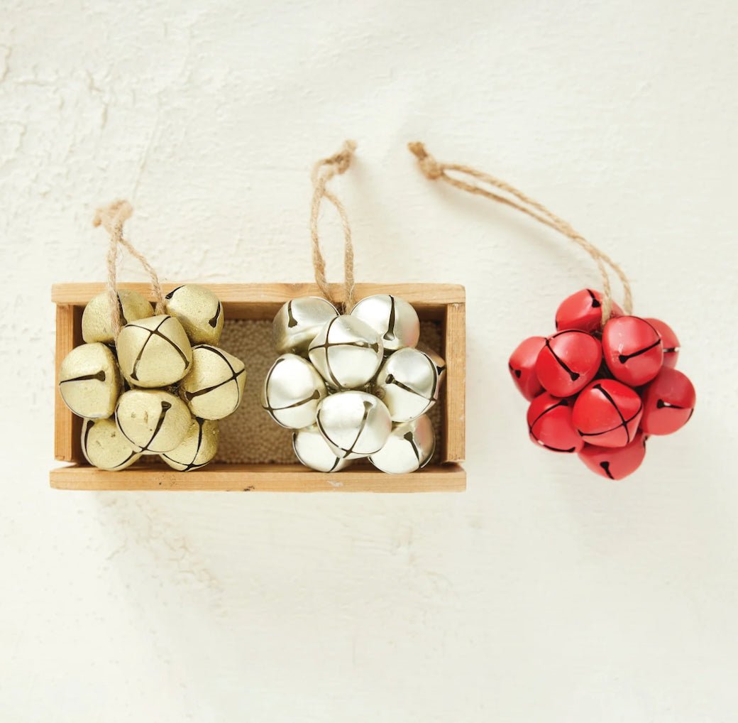 Set of Three Metal Jingle Bell Cluster Ornaments CHOICE or Color