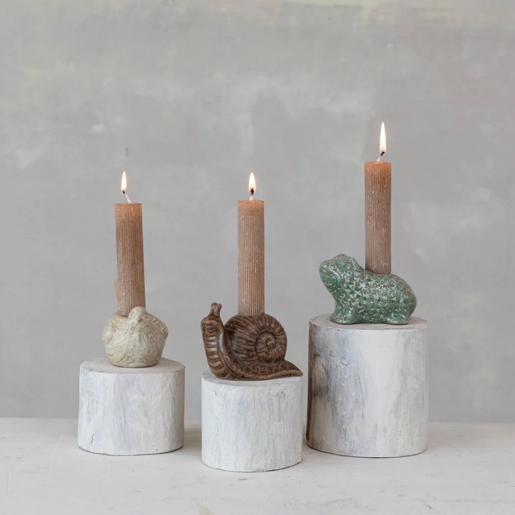 Stoneware Taper Holder Bird, Snail, or Frog CHOICE of Style