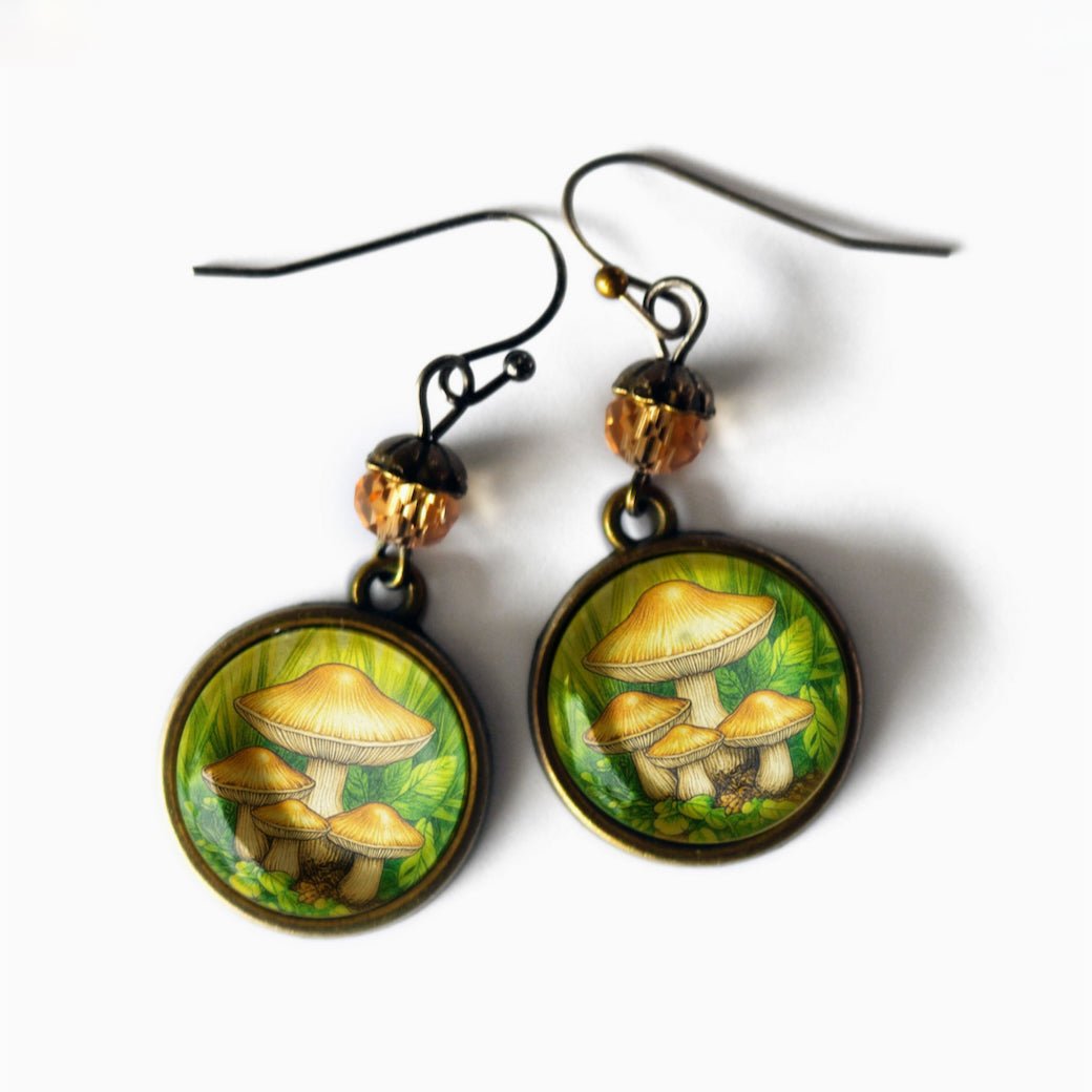 Vintage-Style Cottage Core Honey Mushroom Earrings for Pierced Ears