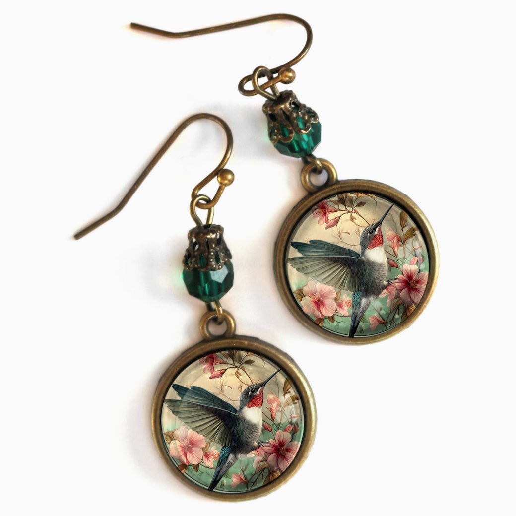 Vintage-Style Cottage Core Hummingbird Earrings for Pierced Ears