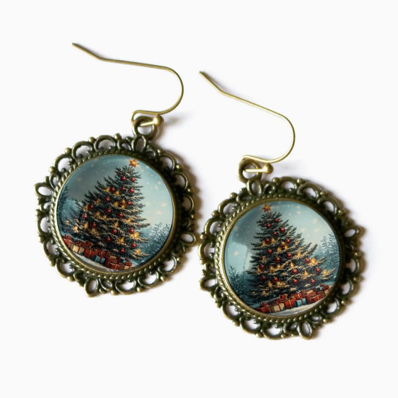 Vintage-Style Handmade Victorian Christmas Tree Earrings for Pierced E