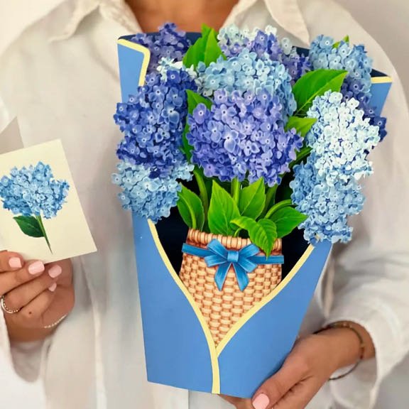 3-D Life-Sized Pop Up Greeting Card Blue Nantucket Hydrangeas