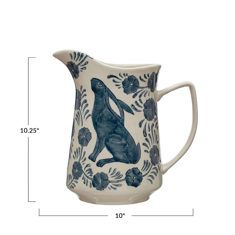 Large Hand-Painted Blue Bunny Pitcher 3 Quart