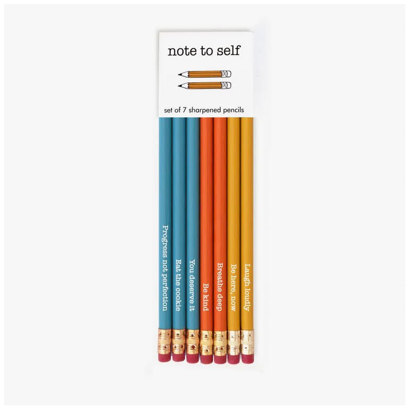 Note to Self Set of Seven Pencils with Encouraging Phrases