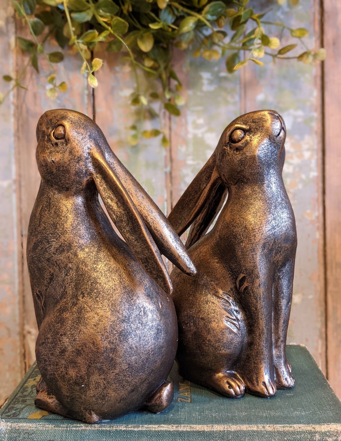 Pair of Springtime Bunny Bookends with Bronze Finish