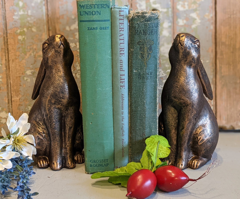 Pair of Springtime Bunny Bookends with Bronze Finish