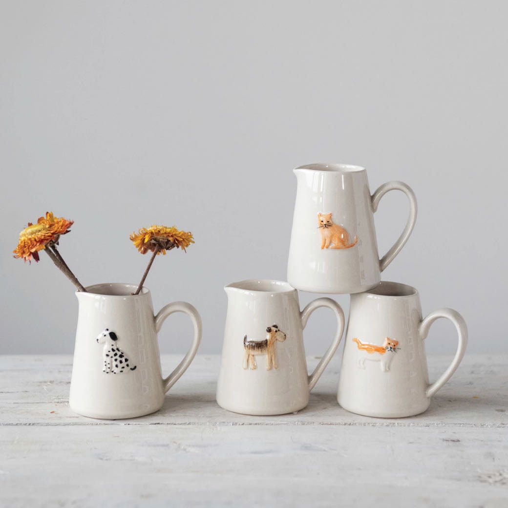 Set of Four Hand-Painted Cat & Dog Creamers